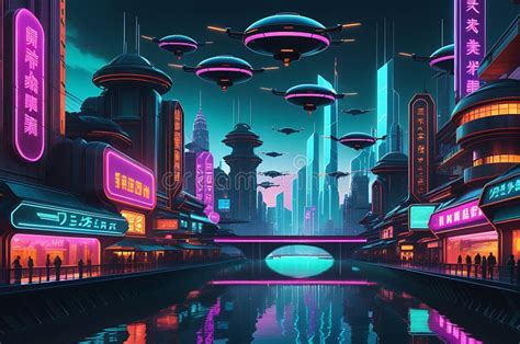 An Image Of A Futuristic Cityscape At Dusk AI Generated Neon Signs Illuminating The