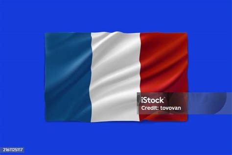 파란색 배경에 프랑스의 깃발을 흔들고 있습니다 3d 벡터 일러스트 레이 션 3차원 형태에 대한 스톡 벡터 아트 및 기타 이미지