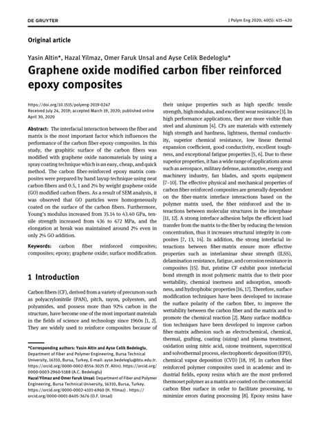 Pdf Graphene Oxide Modified Carbon Fiber Reinforced Epoxy Composites