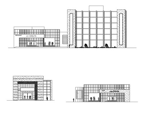 Main And Back Side Elevation Details Of Multi Story Hotel Building Auto Cad Dwg File