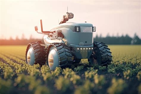Unmanned Robot Working In Agricultural Field Generative AI Stock
