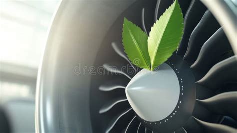 Close Up Of Jet Engine Featuring Green Leaf Symbolizing Eco Friendly