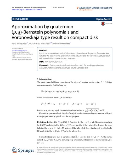 Pdf Approximation By Quaternion P Q P Q Bernstein Polynomials And Voronovskaja Type