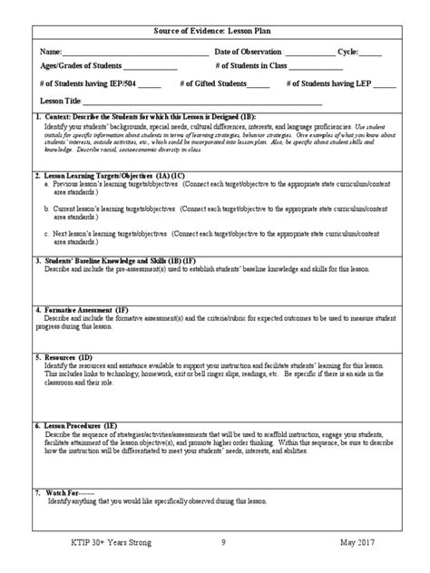 Ktip Lesson Plan Template Pdf Lesson Plan Educational Assessment