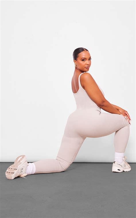 Plus Silver Structured Snatched Ribbed Scoop Neck Jumpsuit