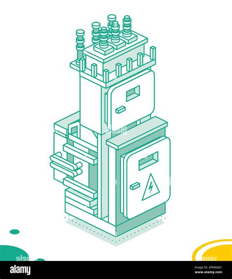Isometric Electric Transformer Outline Energy Concept High Voltage