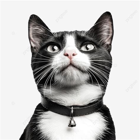 Serious Black And White Cat With Bell Collar Cat Collar Bell Png