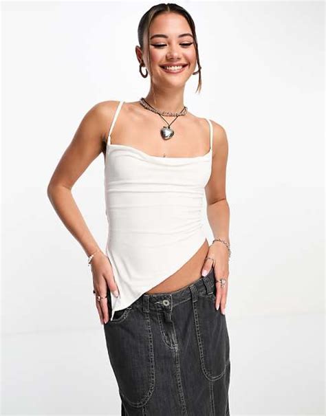 Asos Design Top Dos Nu à Col Bénitier Avec Ourlet Asymétrique Blanc