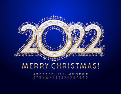 벡터 인사말 카드 메리 크리스마스 2022 우아한 골드 글꼴 세련 된 알파벳 문자와 숫자 세트 프리미엄 벡터