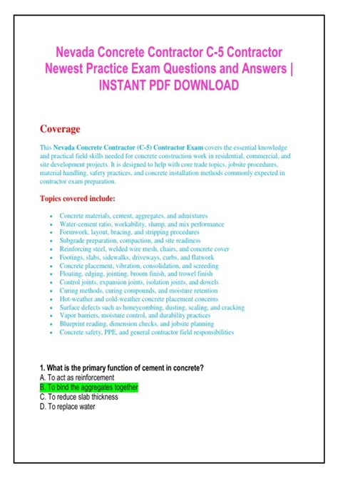 Nevada Concrete Contractor C 5 Exam Mastery Bundle Realistic Practice