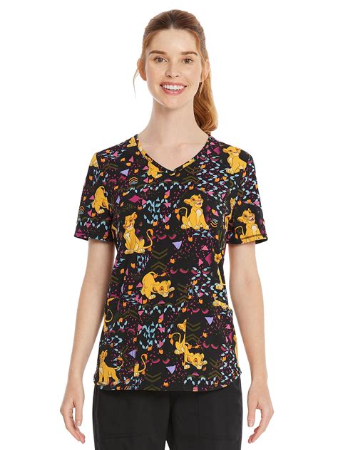 Scrubstar The Lion King Simba Womens V Neck Print Scrub Top