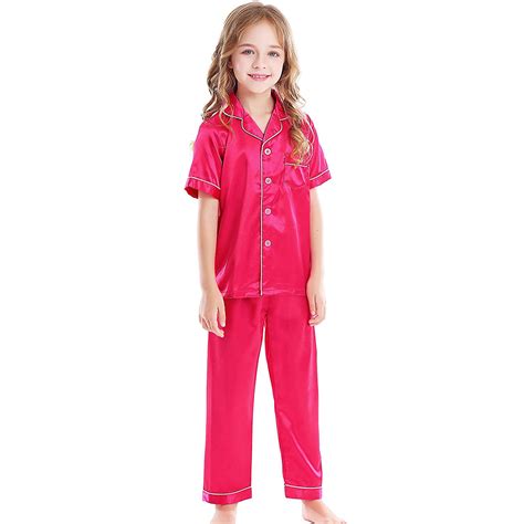Girls Silk Pajamas Coat Style Girls Pajama Set Button Down Classic