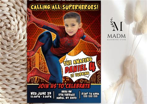 Spiderman Birthday Invitation Superhero Invitation Spiderman Invite Superheroes Birthday