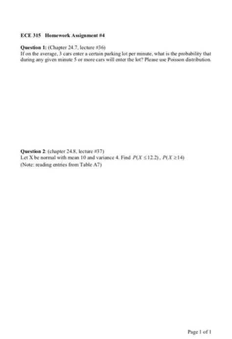 Solved Ece 315 Homework Assignment 4 Question 1 Chapter