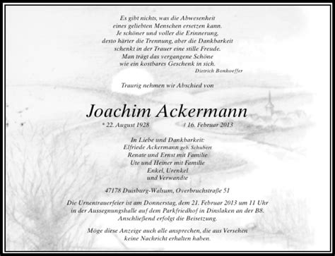 Alle Traueranzeigen für Joachim Ackermann trauer rp online de