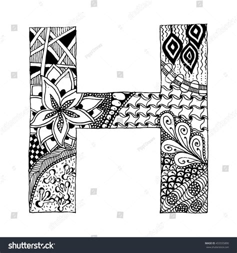 Zentangle Stylized Alphabet Letter H Doodle เวกเตอร์สต็อก ปลอดค่า