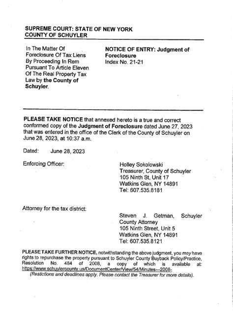 Notice Of Entry Judgment Of Foreclosure Index No 21 21 Pdf