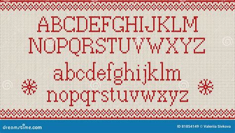 Christmas Font Knitted Latin Alphabet On Seamless Knitted Pattern With