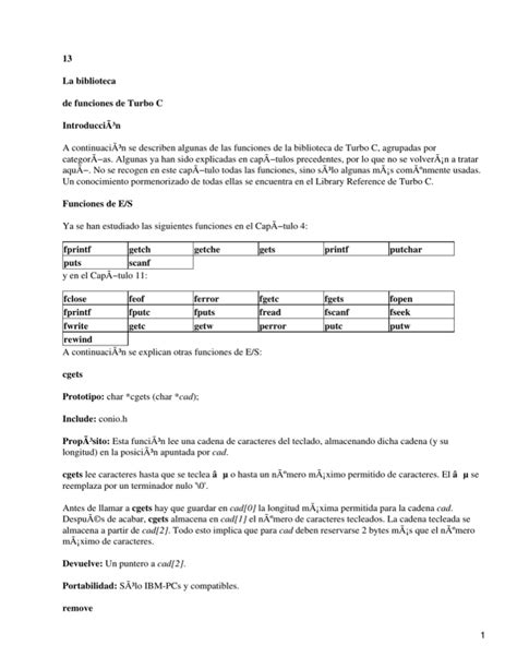 Introducción al lenguaje C Biblioteca de funciones Turbo C