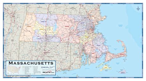 Massachusetts Counties Wall Map By Mapsales