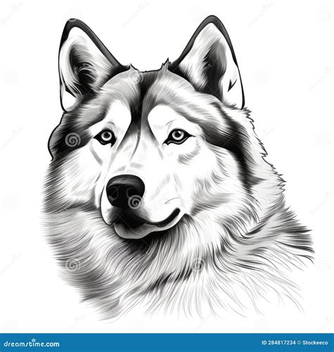 Black And White Husky Illustration Detailed Vector Art With Airbrush