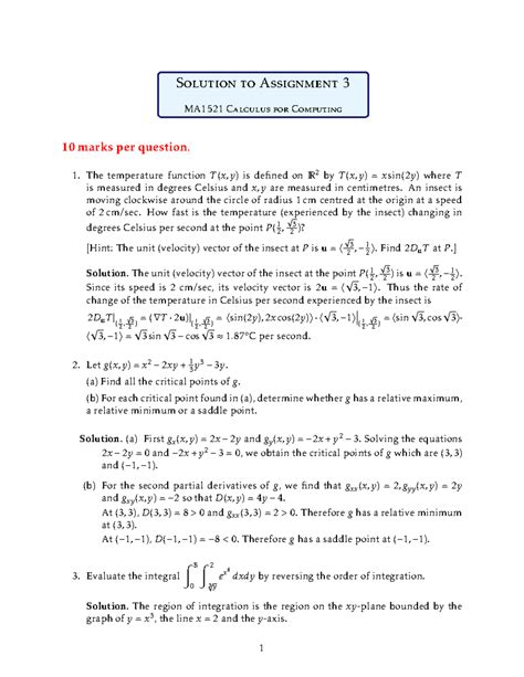 Assignment 3 Solution Solution To Assignment 3 Ma1521 Calculus For