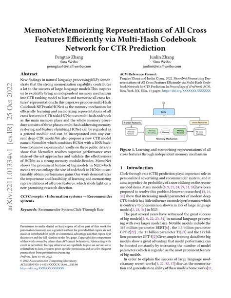Pdf Memonetmemorizing Representations Of All Cross Features Efficiently Via Multi Hash