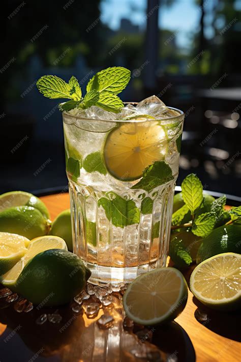 Premium Photo Sunny Sip A Refreshing Mojito On A City Balcony