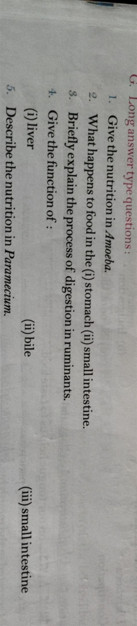 G Long Answer Type Questions 1 Give The Nutrition In Amoeba 2 What H