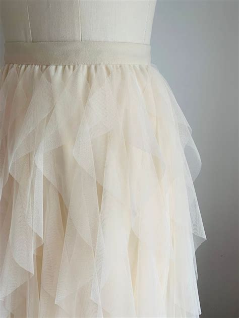 Enhanced Tiered Dot Tulle Skirt Romantic Layered Cream Color Tulle