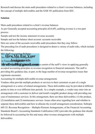 Research And Discuss The Main Audit Procedures Related To A Clients Pdf