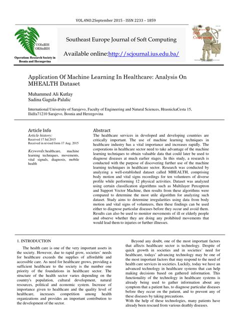 Pdf Application Of Machine Learning In Healthcare Analysis On