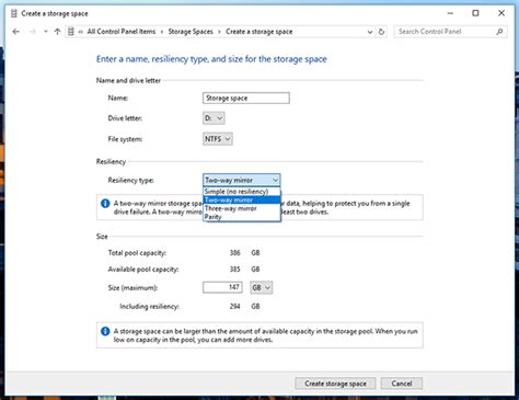 Create Storage Space And Mirrored Volume In Windows