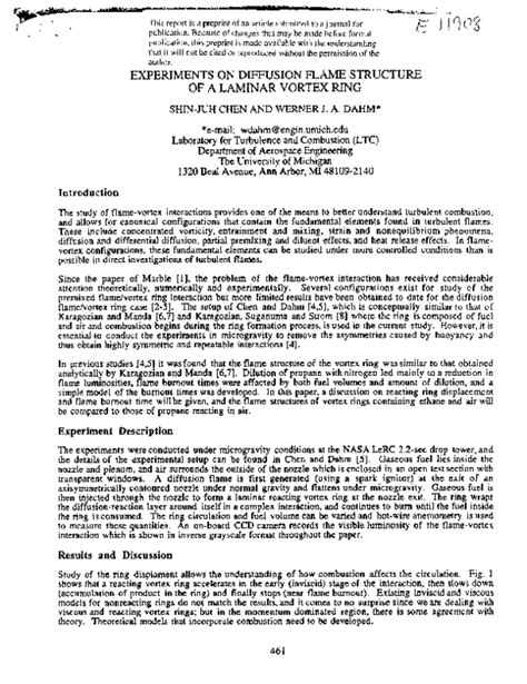 Pdf Experiments On Diffusion Flame Structure Of A Laminar Vortex Ring