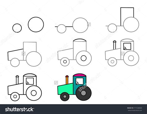 Illustration How Draw Tractor Instructions Step Stock Illustration Shutterstock