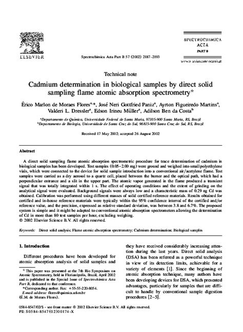 Pdf Cadmium Determination In Biological Samples By Direct Solid Sampling Flame Atomic
