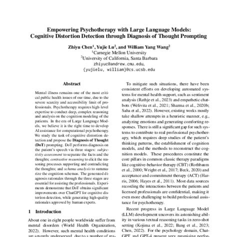 Empowering Psychotherapy With Large Language Models Cognitive Distortion Detection Through