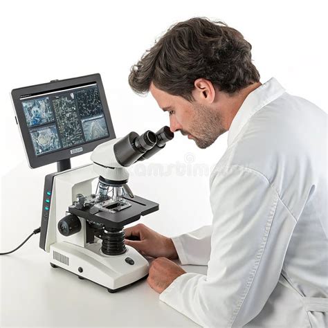 Researcher Using Digital Microscope With Touch Screen Stock