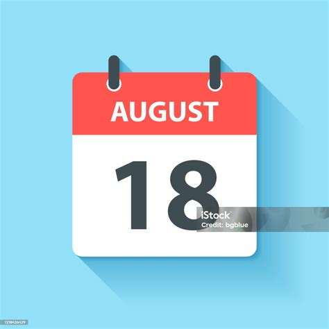 8 月 18 日 平面設計風格的每日行事曆圖示向量圖形及更多18號圖片 18號 2021 一個物體 Istock