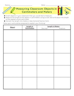 Measuring Classroom Objects In Centimeters And Meters Worksheet Education Com