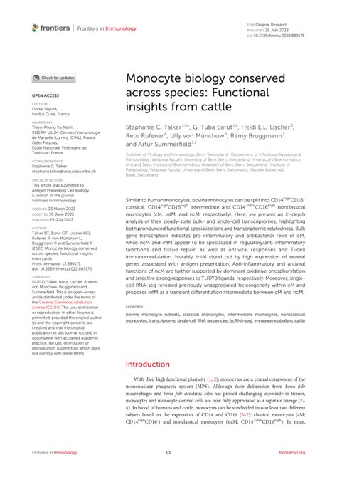 Pdf Monocyte Biology Conserved Across Species Functional Insights From Cattle
