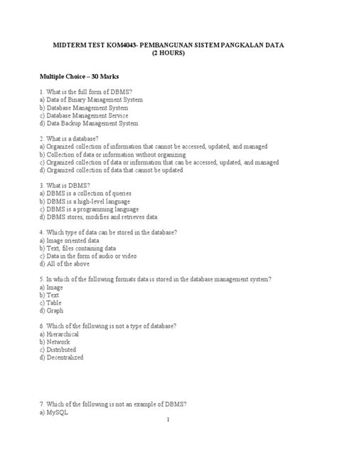 Midterm Test Kom4043 Pembangunan Sistem Pangkalan Data 2 Hours Pdf Databases Relational