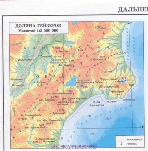 Карта Долины гейзеров Географическая карта Камчатки Долина гейзеров