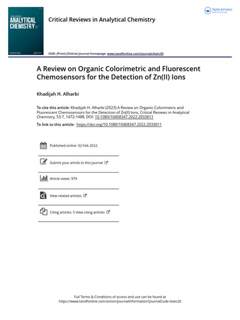 A Review On Organic Colorimetric And Fluorescent Chemosensors For The Detection Of Zn Ii Ions