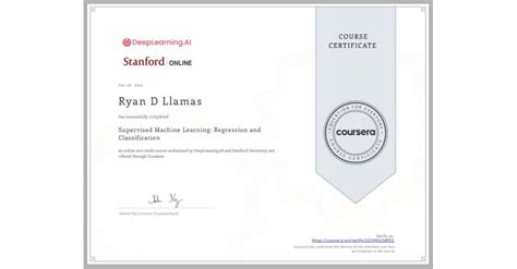 Ryan Llamas On Linkedin Completion Certificate For Supervised Machine
