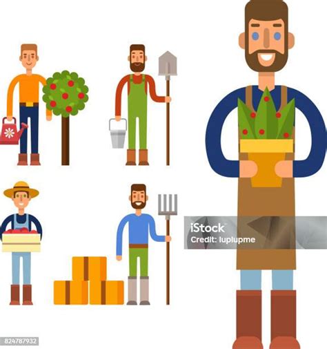 농부 캐릭터 남자 농업 사람 직업 농촌 정원사 작업자 사람들이 벡터 일러스트 레이 션 건강한 생활방식에 대한 스톡 벡터 아트 및 기타 이미지 건강한 생활방식 건강한