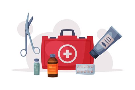 응급 서비스 의료 병원 및 진단 플랫 벡터 일러스트레이션을 위한 의료 장비 및 약물이 있는 응급 처치 키트 상자 0명에 대한 스톡 벡터 아트 및 기타 이미지 Istock
