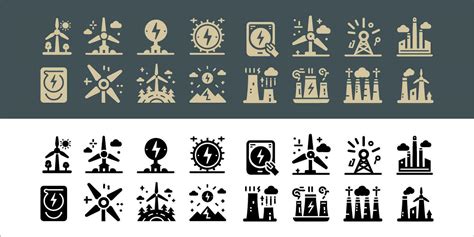 Windmill Turbine Vector Set Icons Renewable Energy Alternative
