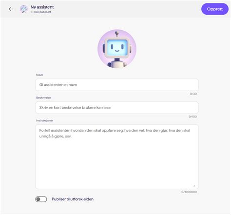Opprett En Ny Assistent Sett Inn Navn Beskrivelse Og Instruksjoner
