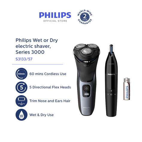 Philips Shaver Series 3000 And Nose Trimmer Bundle S313357 Cordless